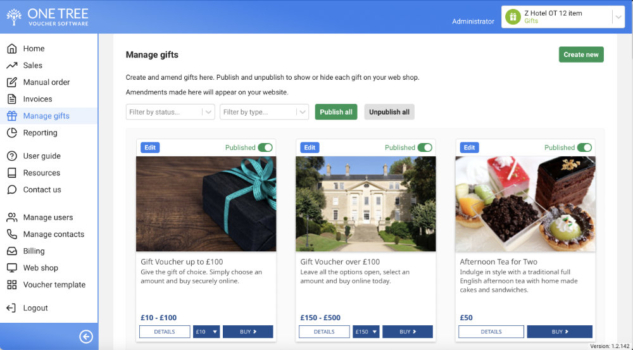Gift Voucher Software - One Tree 2.0 - Launched