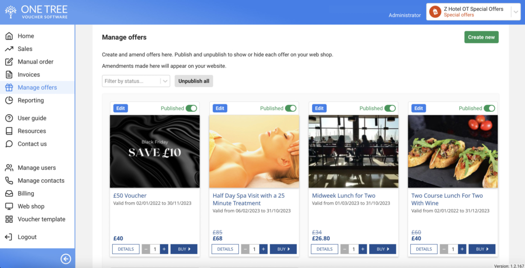 Special Offers – Administrator – Manage Offers - One Tree Voucher Software
